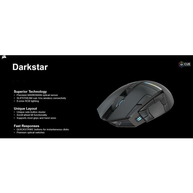 CORSAIR DARKSTAR WIRELESS MMO/MOBA ICUE, 15 Programmable buttons, Sub ...