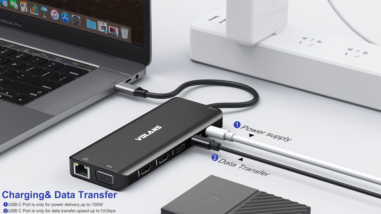 VOLANS VL-UCTDMH-S Aluminum 13-in-1 USB-C Hub with 100W PD