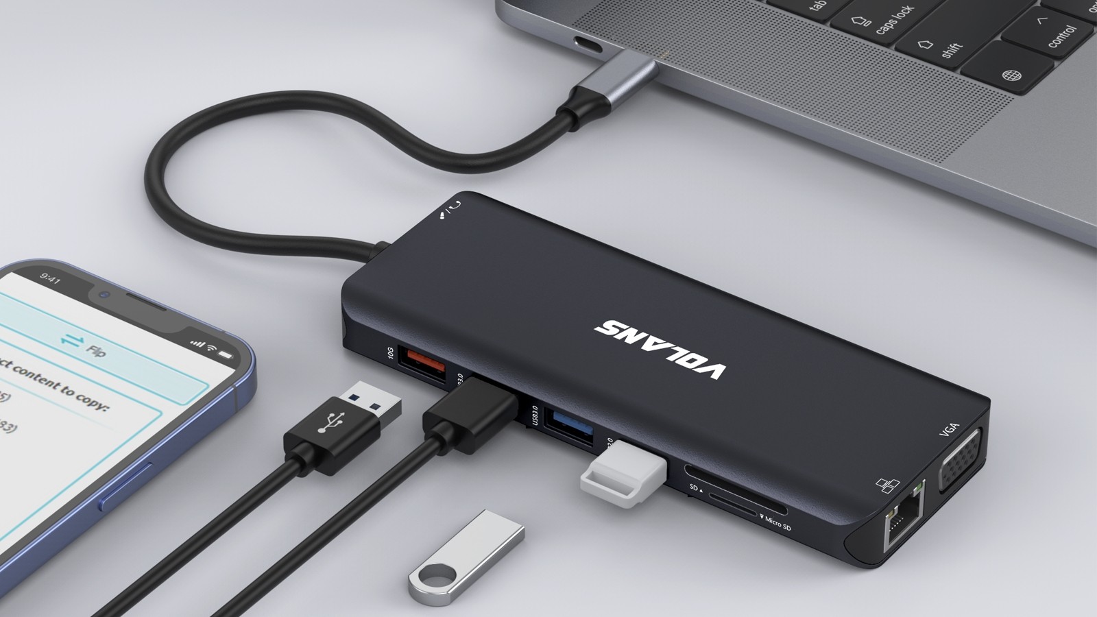 VOLANS VL-UCTDMH-S Aluminum 13-in-1 USB-C Hub with 100W PD