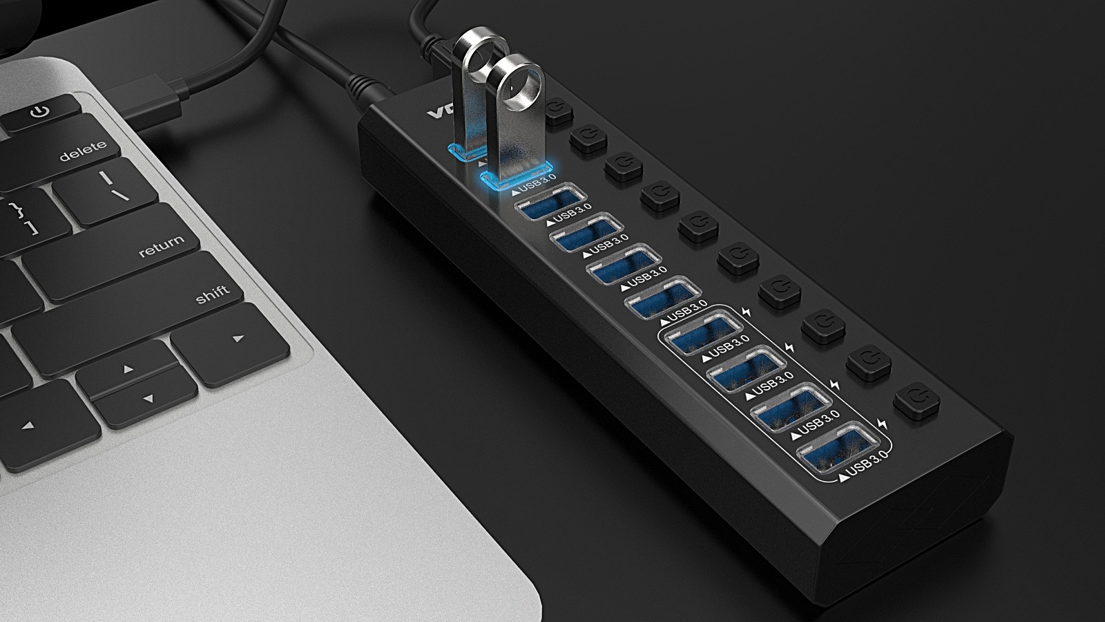 VOLANS VL-HB10S Aluminum 10 Ports USB3.0 HUB with 4 x Fast Charing Ports