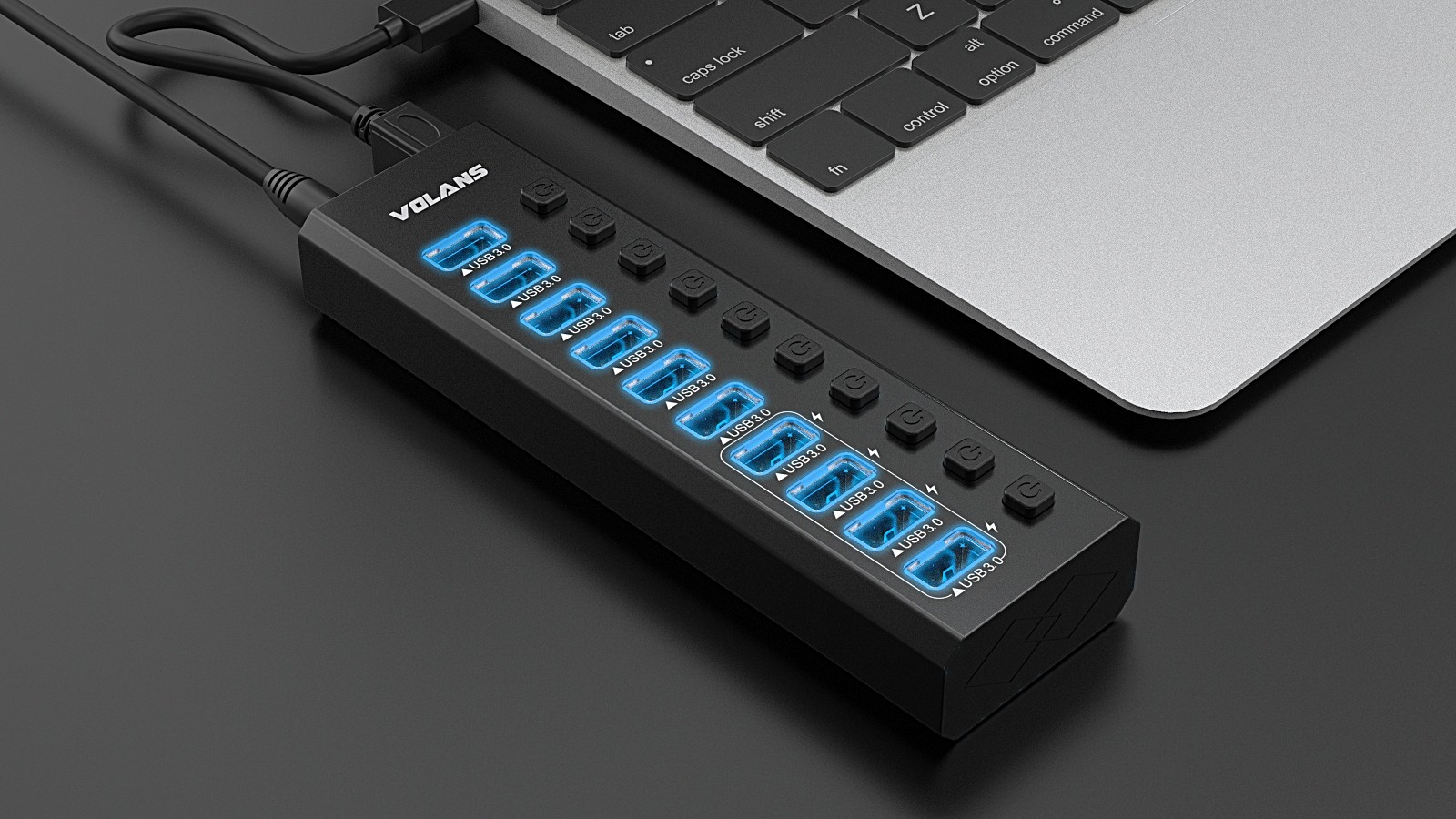 VOLANS VL-HB10S Aluminum 10 Ports USB3.0 HUB with 4 x Fast Charing Ports