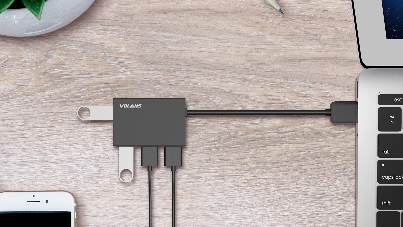 VOLANS VL-HB04S Aluminium USB 3.0 4-Port Portable Hub