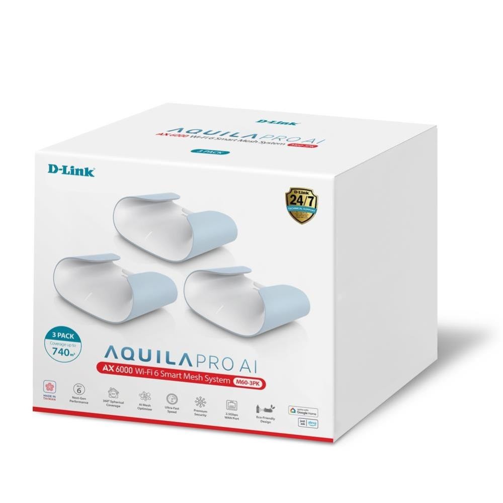 D-Link M60 AQUILA PRO AI AX6000 Wi-Fi 6 Smart Mesh System, 3Pack