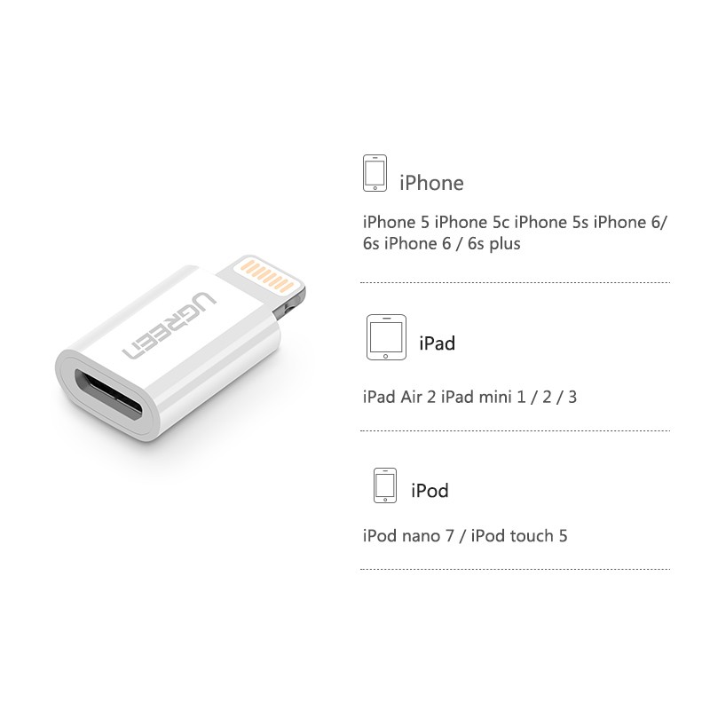 UGREEN 20745 Micro USB to 8 pin Lighting Adapter white