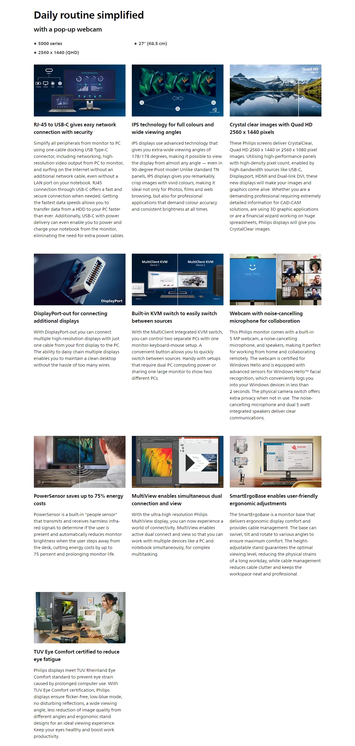 Philips 27B1U5601H 27" 75Hz QHD Webcam USB-C IPS Monitor