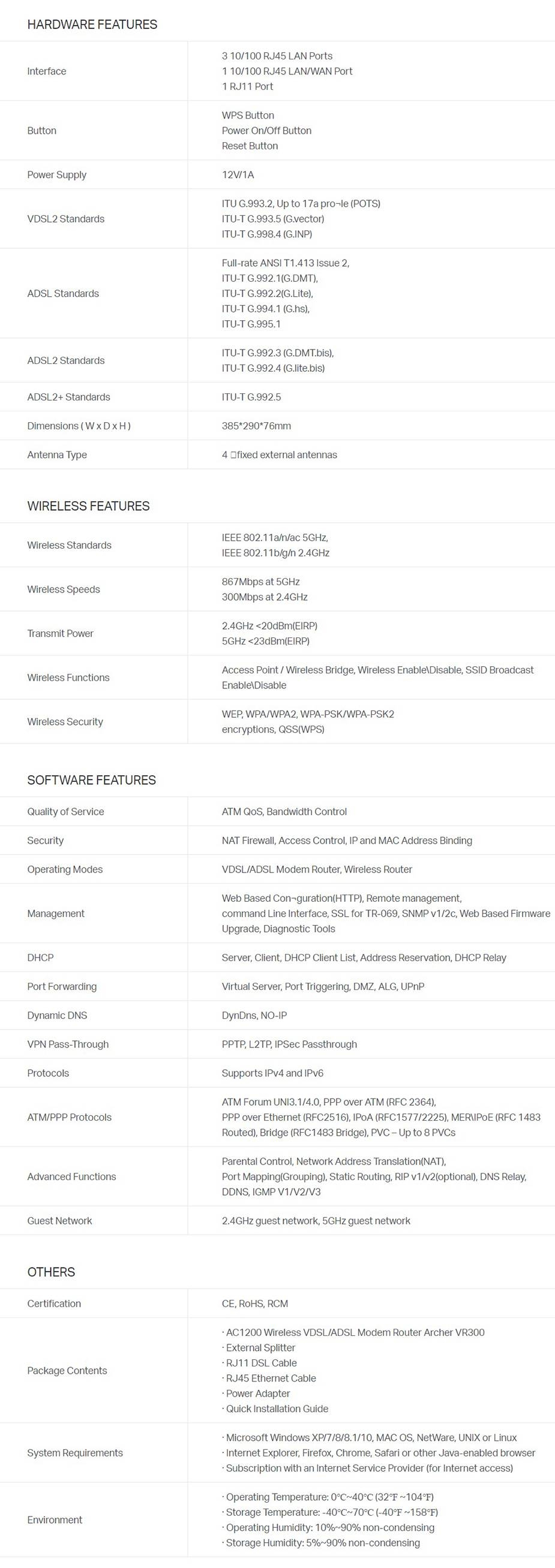 TP-Link Archer VR300 V2 Wireless AC1200 VDSL/ADSL Modem Router