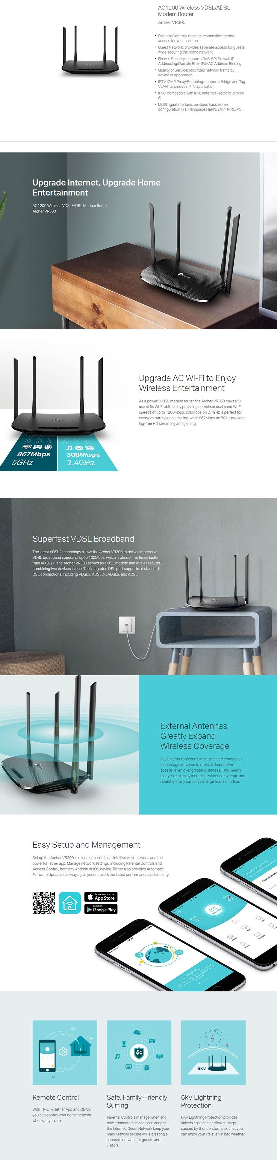TP-Link Archer VR300 V2 Wireless AC1200 VDSL/ADSL Modem Router